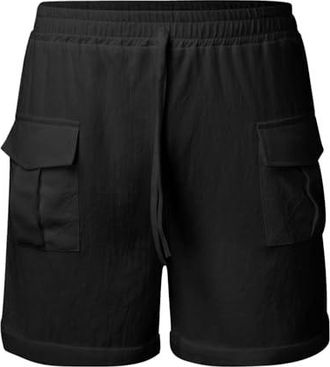 Generic 2026 Pantalon cargo pour homme en lin fin pour le sport, la course &agrave; pied, lentra&icirc;nement, le fitness, la plage, Noir, M
