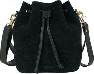 Holzrichter Berlin Beuteltasche aus Leder f&uuml;r Damen (No 1-1), 26x21x14 cm Schultertasche, Echtleder Bucket Bag, Handtasche in Schwarz