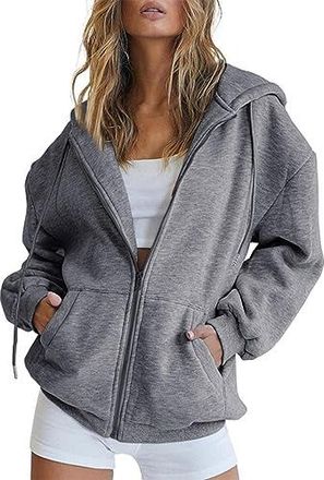 Generic Sweat &agrave; capuche surdimensionn&eacute; pour femme 2026 - Veste &agrave; capuche avec fermeture &eacute;clair - Automne - Hiver - Manteau long - Pull surdimensionn&eacute; - Y2k - 