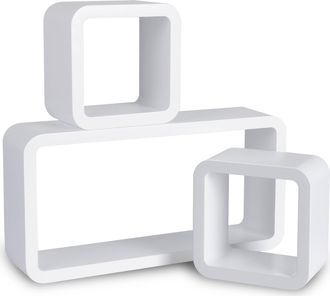 Woltu Wandregal Cube Regal 3er Set Würfelregal Hängeregal, weiß Quadratisch Schwebend Design 9210