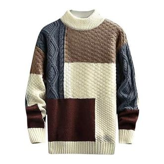 Generic Pull Sweater Col Rond Manches Longues Homme Demi-Fermeture clair Chaud Classique Moderne Uni en Maille Douce Confortable Pull-Over 2 Boutons Haut de Q