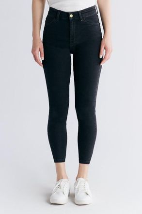 Evermind Damen vegan Jeans Kurzes Bein Skinny Fit Karbongrau