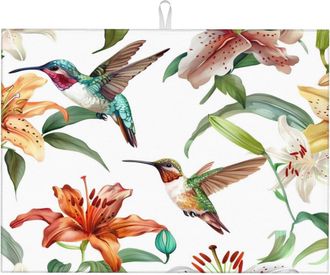 Generic Abtropfmatte Kolibri-Lilienbl&uuml;te Abtropfmatte F&uuml;r Die K&uuml;che Tisch-Zubeh&ouml;r Leicht Zu Reinigen Geschirr Trockenmatte, F&uuml;r K&uuml;che, Tasse, Kaffeemaschinen,
