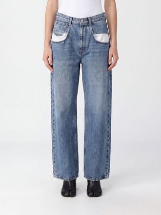 Maison Margiela Jean baggy taille haute &agrave; jambe large en denim de coton