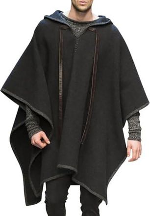 Generic Poncho à capuche surdimensionné à manches chauve-souris pour homme, manteau à capuche vintage, cape noire avec capuche, couverture pour adulte, Noir, 
