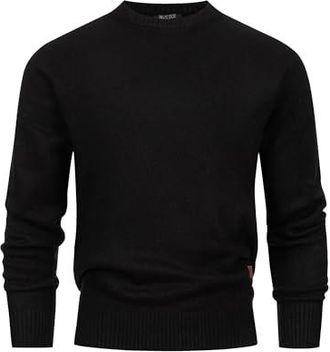 Indicode INTrax Pull en tricot fin &agrave; col rond pour homme - Pull en tricot pour homme, Noir, M