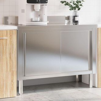vidaXL Vidaxl - Table de travail inox 110x50x90cm - 2 portes coulissantes - Acier inoxydable r&eacute;sistant &agrave; la corrosion - Hauteur r&eacute;glable 80cm