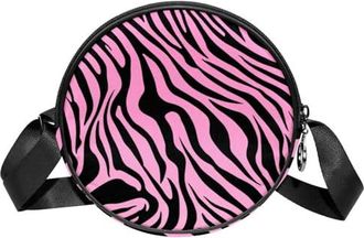 Generic Sac &agrave; bandouli&egrave;re rond pour femme, motif z&eacute;br&eacute; rose, petit sac &agrave; bandouli&egrave;re avec fermeture &eacute;clair, bretelles r&eacute;glables, sac &agrave; main rond d&eacute;contract&eacute; p