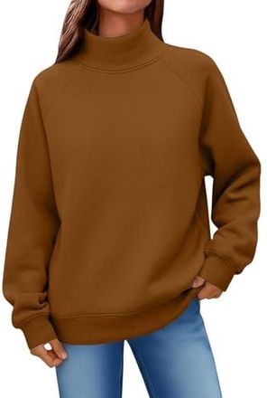 Generic Sweatshirts pour femmes UK Sweatshirt de couleur unie surdimensionn&eacute; haut col rond manches longues automne hiver d&eacute;contract&eacute; confortable automne mode 