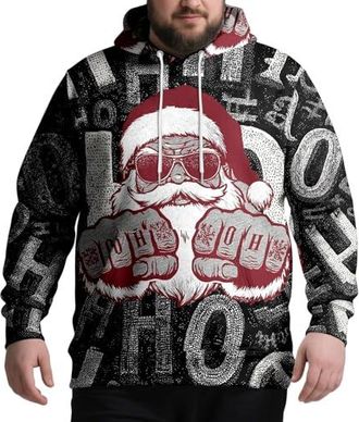 Generic Sweat &agrave; capuche de No&euml;l pour homme - Sweat &agrave; capuche surdimensionn&eacute; imprim&eacute; en 3D amusant avec poches - Mode vacances, P&egrave;re No&euml;l Cool Fist, 8XL