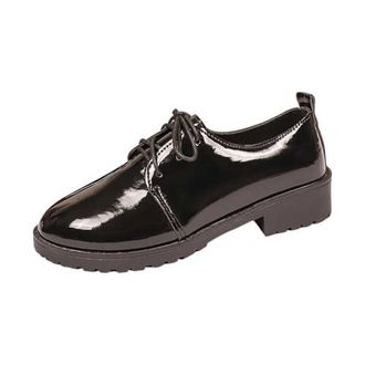 Generic Chaussures &agrave; lacets plates et confortables en cuir verni pour femme - Style vintage - Confortables - Pour bureau, &eacute;cole, affaires, Noir, 36.5 EU