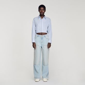 Sandro Jean droit patch strass&eacute; d&eacute;lav&eacute;