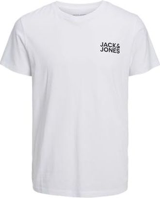 Jack & Jones T-Shirt JJECORP avec Logo SS O-Neck Noos pour Homme, Blanc, Coupe : Mince, Impression Petite, Noir, Taille L, Blanc/Fit: Slim/Small Print/Black, L