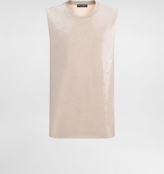 Dolce & Gabbana Sequin Tank Top - Mann T-shirts Und Polos Beige Pailletten 46