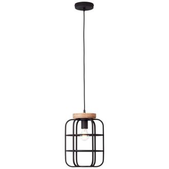 Brilliant Lampe, suspension Gwen 1 flamme bois antique / corindon noir, m&eacute;tal / bois, 1x A60, E27, 40W, lampes normales (non incluses), a ++ - Brilliant