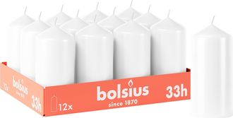 Bolsius Bolsius Glatte Stumpenkerzen - Weiß - 12 Stück - 12 x 6 cm - Dekorative Haushaltkerzen - Brenndauer 33 Stunden - Unparfümierte - Enthält Natürliches P