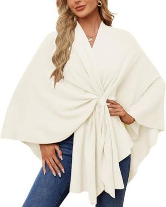 EUDOLAH Femmes Ponchos et Capes Loisirs &Eacute;tole Pull Veste &Eacute;tole &Eacute;charpe Cape Douce &Eacute;l&eacute;gante Pull en Tricot Automne Hiver (Blanc)