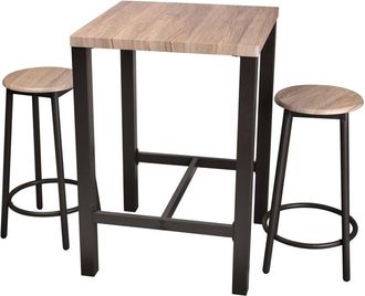 M&S Collection M&s - Ensemble table et 2 tabourets ronds en bois naturel et m&eacute;tal noir - darcy