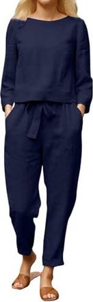 Generic Co Ord Ensembles pour femmes V&ecirc;tements de couleur unie Haut pliss&eacute; &agrave; manches longues et pantalon ample &agrave; jambe large Costume d&eacute;contract&eacute; Ensemble de s