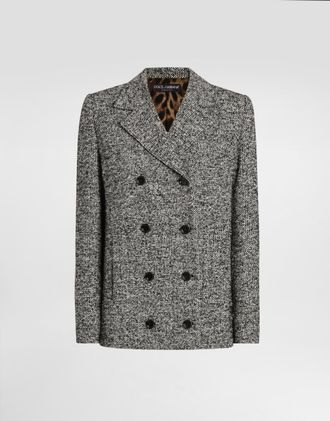 Dolce & Gabbana Kurzer Zweireihiger Mantel Aus Einem Gesprenkeltem Wollmischgewebe - Frau M&auml;ntel Und Jacken Mehrfarbig 44