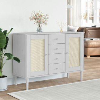 vidaXL Sideboard senja Rattan-Optik Wei&szlig; 112x40x80 cm Kiefernholz - Vidaxl