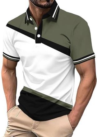 Generic Polo pour homme - Manches courtes - Demi-bouton - Style vintage - Couleur contrast&eacute;e - Col &agrave; revers - Coupe ample - Extensible - Costume pour le print