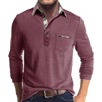Generic Polo Homme Chemise Casual Manches Longues Classique Carreaux Boutonn&eacute; T-Shirt avec Poches, rouge, XXL