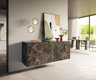 DELIFE Sideboard Cuor 150 cm Keramik Emperador Extra Lucidato Dunkelbraun 3 T&uuml;ren Schwebend, Sideboards