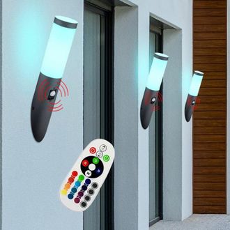 ETC Shop 3er Set Wand Lampe FERNBEDIENUNG Edelstahl Garten Fackel Leuchte dimmbar im Set inkl. RGB LED Leuchtmittel