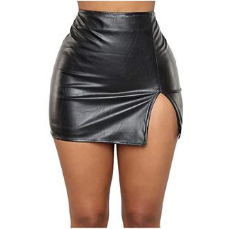 Generic Jupe Cuir Femme Fente, Mini Jupe Sexy Femme Taille Haute-Jupe Short Moulant avec Fermeture éclair Solide Skirts Tendance la Grâce Courte été Classique
