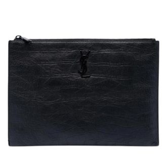 Saint Laurent Pre-owned Croc Embossed Clutch - - Pre-owned - Damen - Schwarzk - ONE SIZE