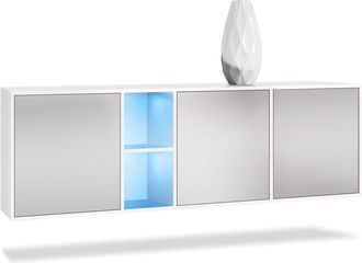 Vladon Kommode Cuba, Made in Germany, Wei&szlig; matt/Hellgrau seidenmatt inkl. LED - Modernes Sideboard f&uuml;r Ihr Wohnbereich - (BxHxT) 182x53x35 cm