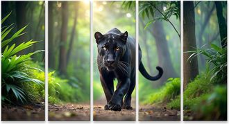 Islandburner Bild auf Leinwand Schwarzer Panther Schleicht durch Wald Bilder Wandbilder Poster