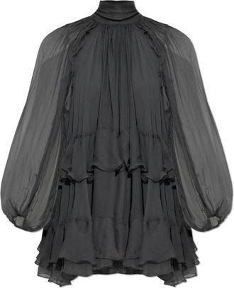 Chlo&eacute; Femme, Robes, Gris, Taille: 34 FR Robe en soie &agrave; volants