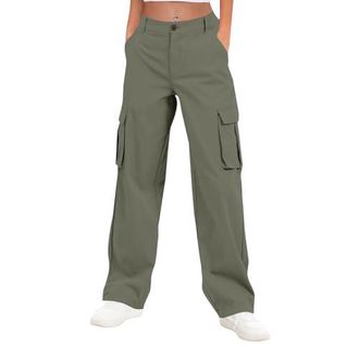 Generic Pantalon cargo &agrave; jambe large avec taille haute et dos &eacute;lastique - Pantalon de combat extensible et d&eacute;contract&eacute; avec plusieurs poches - Pantalon d&eacute;cont