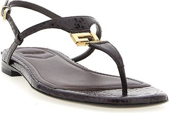 Fendi Crocodile-Embossed Thong Sandals - Black