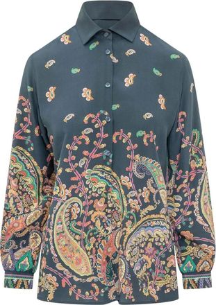 Etro Femme, Blouses et Chemises, Noir, Taille: 42 FR Chemise en soie &agrave; imprim&eacute; cachemire floral plac&eacute;