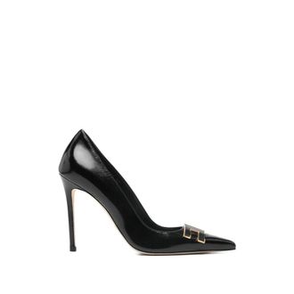 Elisabetta Franchi Femme, Chaussures, Noir, Taille: 40 EU Escarpin en Cuir avec D&eacute;tail Logo