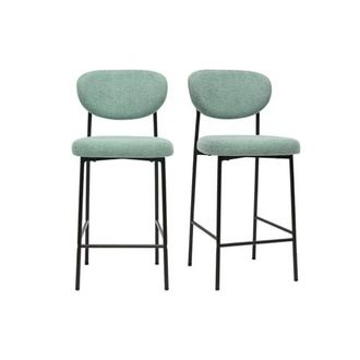 Miliboo Tabourets de Bar Fixes en Tissu Effet Velours textur&eacute; Vert c&eacute;ladon H65 cm (Lot de 2) BREKA