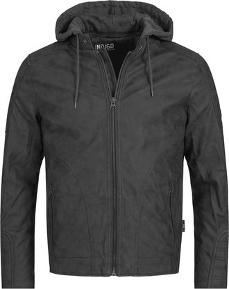 Indicode Herren Miguel Jacke aus Leder-Imitat | Kunstleder Herrenjacke Bikerjacke Dk Grey, S