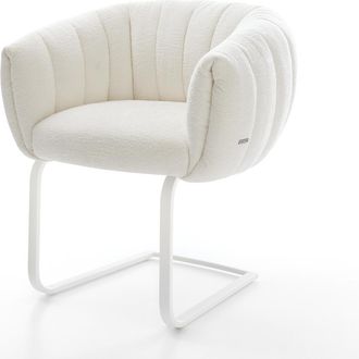 DELIFE Freischwinger Jada-Flex Boucl&eacute; Soft Beige Freischwinger flach Wei&szlig; Taschenfederkern, Esszimmerst&uuml;hle