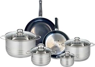 Fackelmann ELO 9733850 Batterie de cuisine 6 pi&egrave;ces, Ensemble de 2 Po&ecirc;les de cuisson 24 et 28 cm et 4 faitouts 12, 16, 20 et 24 cm Elo Prima Brillant, inox, indu