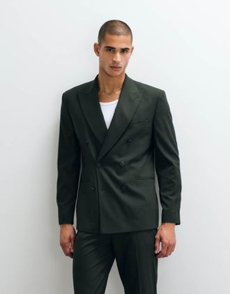 Asos Zweireihiger Slim-Fit-Anzug in Dunkelgr&uuml;n