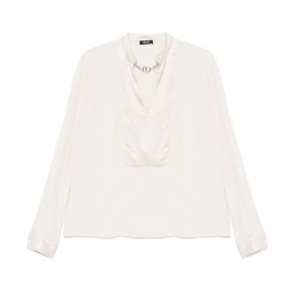Liu Jo Bluse mit V-Ausschnitt und Logo - - Blouses & Shirts - Damen - Grau - S