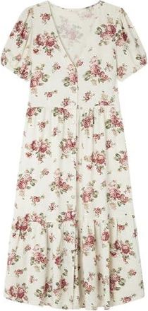 Springfield 7.t.a.Vestido Midi MC Lino Cortes Print Robe décontractée, Motif Marron, 36 Femme