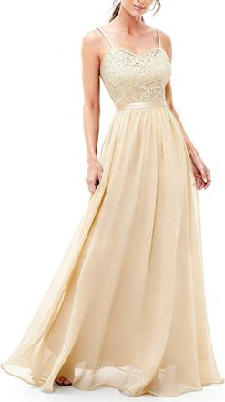 Dresstells Abendkleid &Uuml;bergr&ouml;&szlig;e Festliches Kleid Damen Hochzeit Ballkleid Elegant Lang Brautkleid Standesamt Brautjungfernkleider mit Spaghettitr&auml;ger Champagne 3