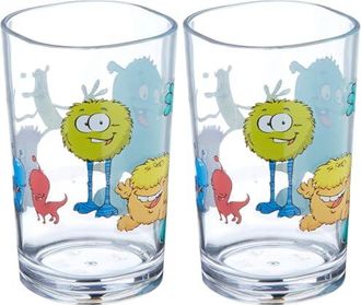 Emsa Kinder-Trinkglas Kids, 0,2 Liter, Motiv: Monster, Blau/Gelb, 1 St&uuml;ck (2er Pack)