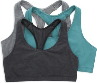 Hanes Damen Racerback Bralette, Stretch Knit Low Impact, Moisture Wicking Cotton T Back Bra Top, 3er Pack BH, Blickdicht, Beton Heather/Isle Green/Moonlite,