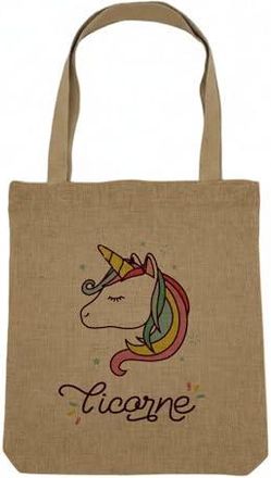 Fabulous Sac Shopping Tote Bag Aspect Lin - Licorne Arc en Ciel Mignon Cheval - Sac de Courses Toile Epaisse 360g Beige Naturel Cabas Port&eacute; Epaule Solide Impri