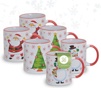 Matches 21 Sch&ouml;ne Weihnachtstassen im 36 Stk. Karton - bunte 300 ml Kaffee-Tassen mit lustigen Weihnachtsmotiven